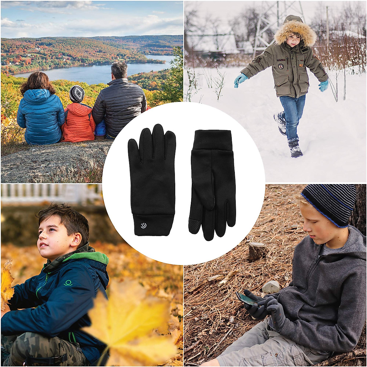 C9 Champion Kids' Machine Washable Lightweight Gloves, Touch Screen Friendly, Black, Boys' 8/16