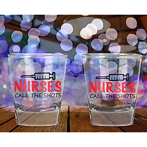 AW Fashions Nurses Call The Shots - Funny Nurse Party Favor Gift - 2 Pack Round Set of Shot Glass