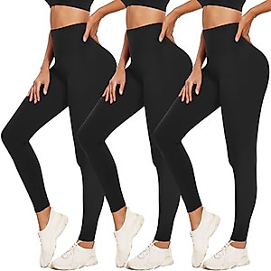 Hi Clasmix 3 Pack Leggings for Women Tummy Control - Buttery Soft Yoga Pants High Waist No See-Through Running Gym Workout Legging Black/Black/Black