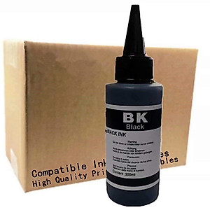 Printer Ink Dye Ink Black/Cyan/Magenta/Yellow Universal Refill Ink Kits Suit for Eposn for Canon for HP for Brother for Lexmark for Samsung for Dell for Kodak All Inkjet Printer (100ml 1Set 1Black)