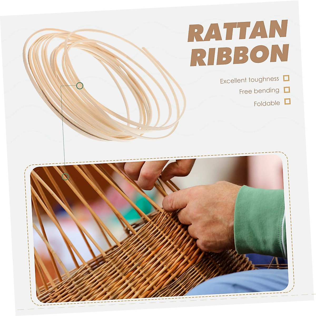 EXQUIMEUBLE 1 Roll Rattan Weave Material DIY Kits Rattan Furniture Woven Baskets Craft Rattan Cane Chair Cane for DIY Furniture Repair Kit Rattan Furniture Weaving Material DIY Rattan Crafts