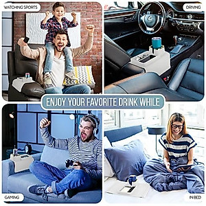 LifeBox Couch Cup Holder Tray & Coffee Cup - Silicone Sofa Cup Holder Couch Arm Rest - Cup Holder Couch Caddy - Cup Holder for Recliner Chair Arm - Couch Remote Holder for Couch Arm Table White