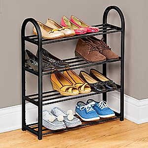 Collections Etc Black 4-Tier Metal Shoe Rack is Perfect Inside a Closet or in an Entryway to Control Clutter - Holds 12 Pairs