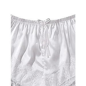 SOLY HUX Women's Satin Pajama Set 4pcs Floral Lace Trim Cami Lingerie Sleepwear with Robe White Solid L