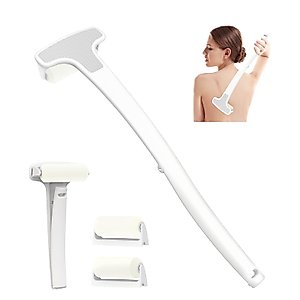 KUMSANITE Lotion Applicator for Back & Body with Folding Curved Long Handle for Any Lotions Sunscreen Cream Medication Ointment for Women Men, 2 Replaceable Foam Rollers with Bracket (White)