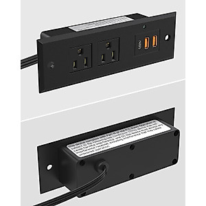 18W USB C Recessed Power Strip,Mountable Desk Outlet with 2 Outlets 3 USB Ports,Desktop Charging Station for Furniture Nightstand Side Table End Table,ETL Listed,White