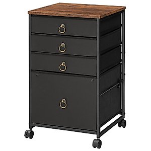 HOOBRO 4-Drawer Mobile File Cabinet, Rolling Printer Stand with drawers, Under Desk Rolling File Cabinets for Home Office, A4/Letter Size, Nonwovens Drawer, Easy Assembly, Black BFK40WJ01