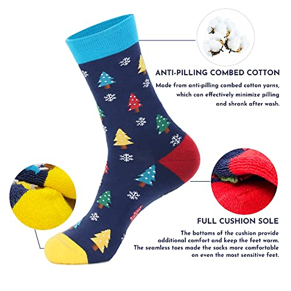 Knapfold Christmas Cushioned Socks For Men and Women, Fun Novelty Crew, Christmas Tree