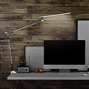 Amzrozky Workbench Light,Drafting Table Lamp for Artist,Architect LED Desk Lamp, Task Lamp with Clamp,Eye-Care Dimmable Office Light with 5 Color 5 Brightness,Touch Control,Memory Function,Silver