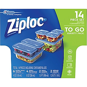 Ziploc Food Storage Meal Prep Containers with One Press Seal, For Travel & Organization, Dishwasher Safe, 14 Piece Set (Variety Pack)