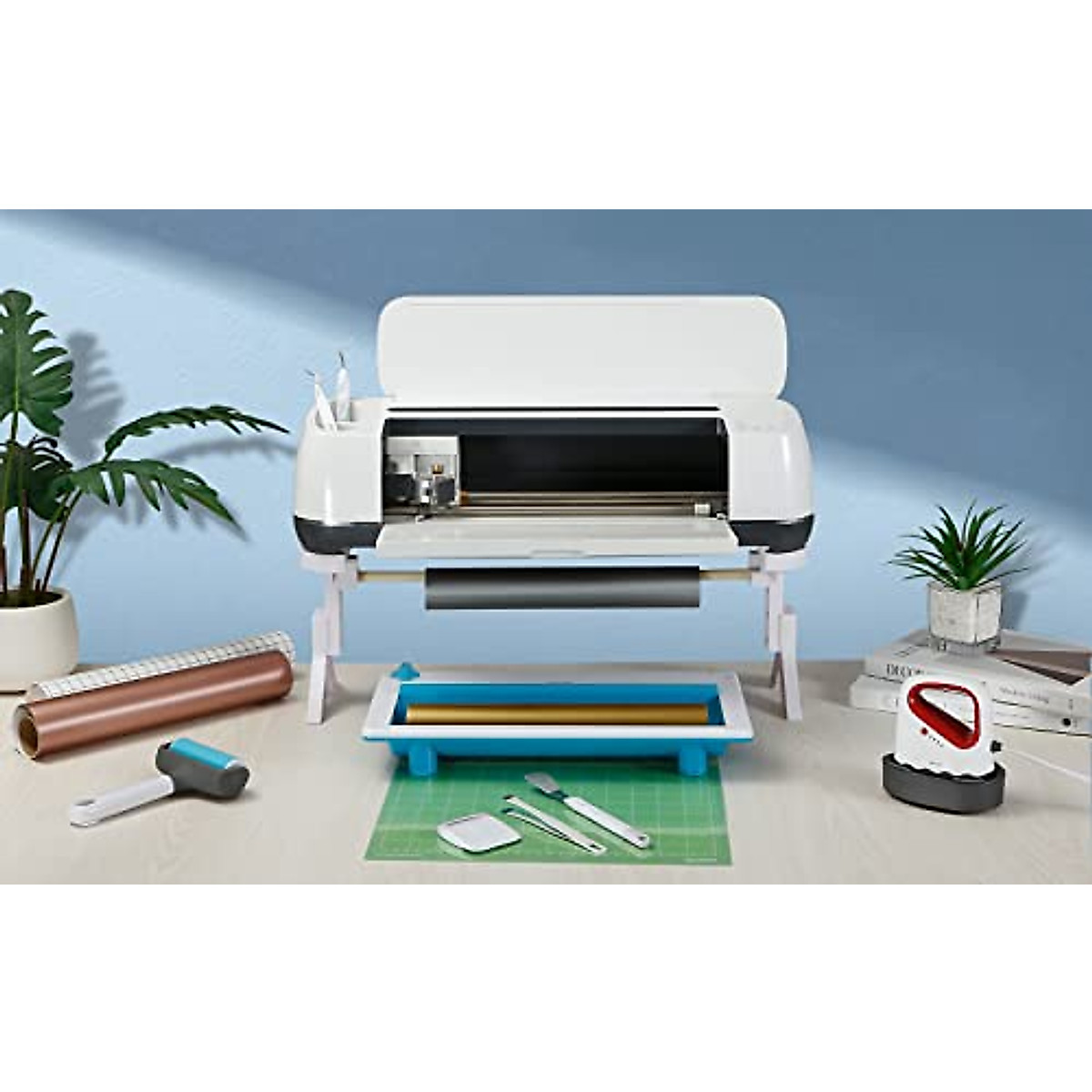 AOOIIN Adjustable Stand for Cricut Maker and Explore Air Series, Extra Legs Stand for Cricut Riser with Vinyl Roll Holder Rod for Cricut Accessories, Space Expansion and Organizer for Cricut Machine