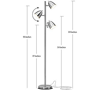 Brightech Jacob LED Standing Lamp, Modern Bright Floor Lamps for Living Rooms & Bedrooms, Tall LED Lighting Lamp with Adjustable 3 Light Tree – Satin Nickel