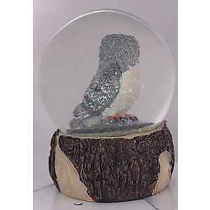 SINGEEK Owl Snow Globe - Hand Painted Owl Figurine Snowglobe, Manual Snowfall 65MM Water Globe Home Office Decor (Gray)