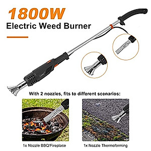 GARDSURE Weed Burner, Powerful 1800W Electric Weed Burner with 700°C Temperature, 2 Nozzles and 3M Cable - Efficient and Environmentally Friendly Solution for Weed Removal, BBQ and More