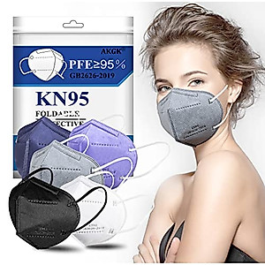akgk KN95 Face Mask, Breathable Protection Masks, 5-Ply KN95 Multicolor Masks, Cup Dust Safety Masks 50 PCS(Black, White, Grey, Purple, Navy Blue)