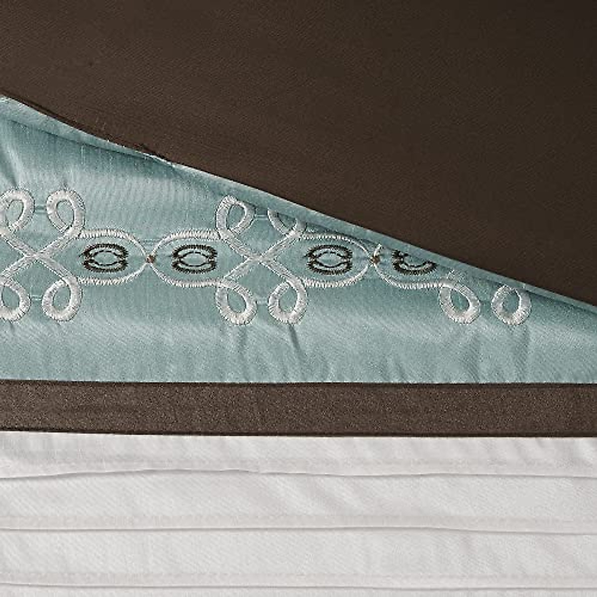Madison Park Essentials Jelena Room in A Bag Faux Silk Comforter Classic Luxe All Season Down Alternative Bedding, Matching Bedskirt, Curtains, Decorative Pillows, Queen(90"x90"), Seafoam 24 Piece