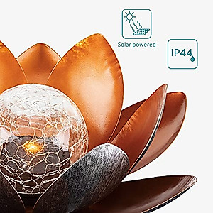 Navaris Solar Garden Light - LED Lotus Outdoor Sun Powered Back Yard Patio Porch Driveway Decorative Automatic Ambient Lighting Lantern - Amber