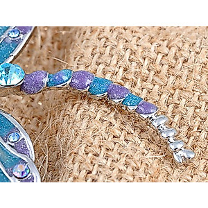 Alilang Womens Blue Purple Glitter Enamel Rhinestone Dragonfly Pendant Necklace Over Silvery Tone