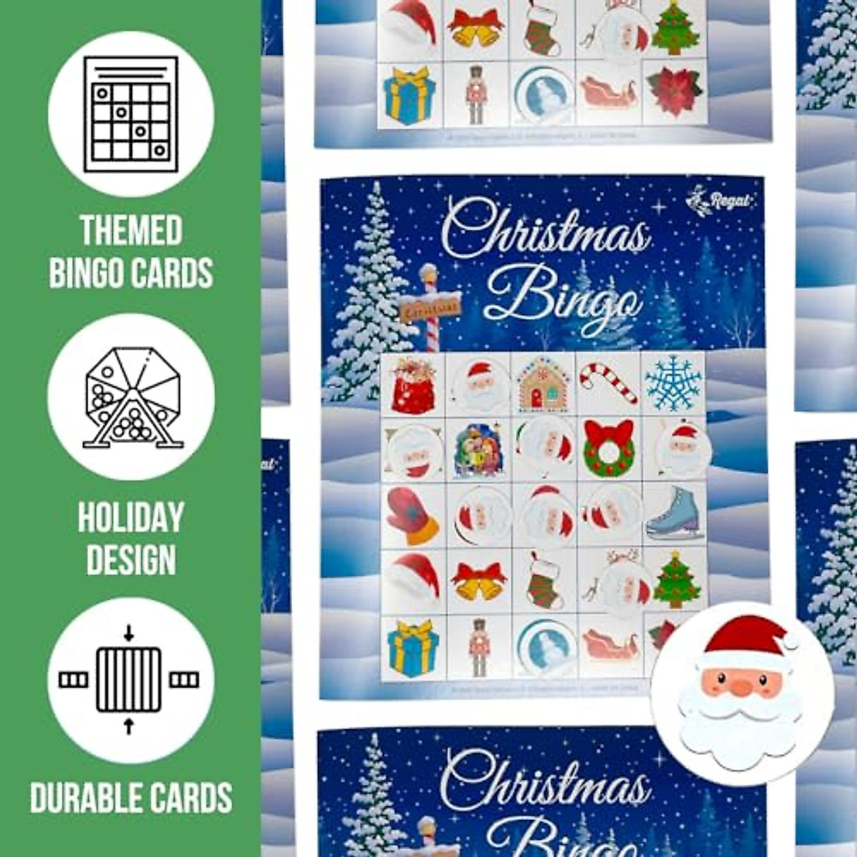 Regal Games - Holiday Bingo Set - Classroom Size Game Kit - Includes 30 Bingo Cards, 280 Bingo Marking Chips, 24 Calling Chips - 8” x 7” Cardstock