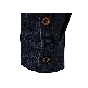 utcoco Men's Casual Slim Fit Long Sleeve Lapel Button Down Denim Shirt with Chest Pockets (L, Dark Blue)