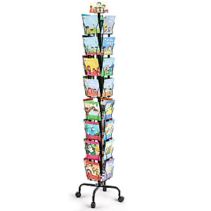 VEVOR Greeting Cards Display Rack, 32 Pockets Rotating Postcard Brochure Display Stand, 360° Spinning Card Display Rack with Sign Holder & 4 Wheels (2 Lockable) for Exhibitions Office Trade Show
