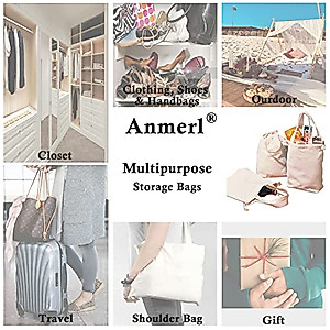 Anmerl 6 Pack Cotton Storage Bag, Drawstring Bag with Handle, Breathable Dust Bag for Handbag Purse Clothes Shoes, Beige, Mixed Size