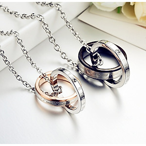 His & Hers Matching Set Titanium Stainless Steel Couple “Heart Beat Chart” Pendant Necklace in a Gift Box