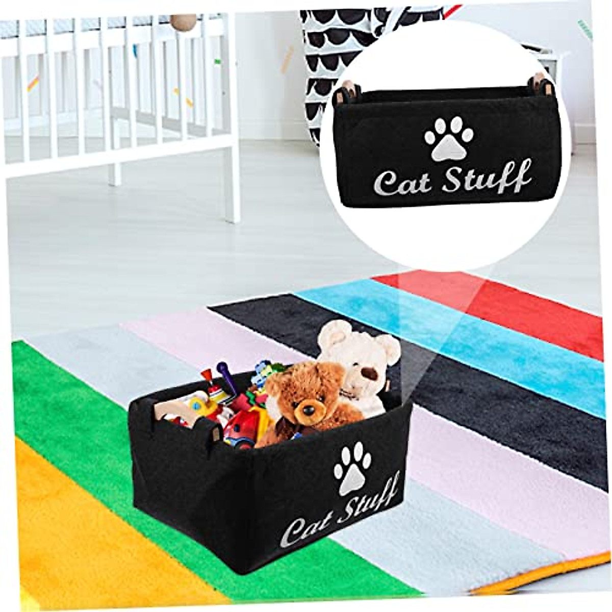 SECFOU Pet Cloth Storage Box Dog Storage Bin cat bin cubby Cubes Pet Toys Basket storage bins for clothes Pet Clothes Dog Toys Storage Bin cat toy cat basket square office wooden handle