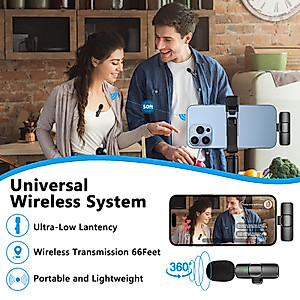 Caymuller Professional Wireless Lavalier Lapel Microphone for iPhone iPad, Mini Lapel Mics Plug-Play 2.4G Ultra-Low Delay Noise Reduction Chip for Video Recording Interview Podcast Vlog YouTube Tiktok