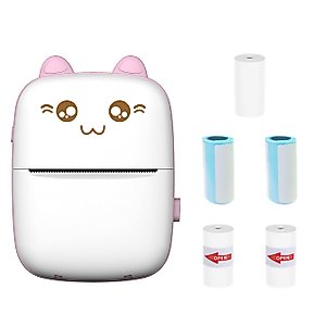 Heaunzy Label Maker Machine with Tape,Mini inkless Photo Printer,Sticker Printer,Multi-Function Match with 5 Rolls of Common Paper,Thermal Bluetooth Label Printer for Small Business,Portable Printer.