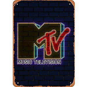 EICOCO Music Neon Signs MTV Retro neon Sign Plaque Poster Metal Tin Sign 8" x 12" Vintage Retro Wall Decor