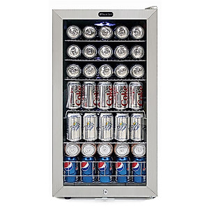 Whynter BR-128WS Beverage Refrigerator With Glass Door and Lock, Stainless Steel, 120 12-Oz. Can Capacity, 17 X 19 X 33 & WirthCo 40092 Drip Tray - Black - (22" X 22" X 1.5")