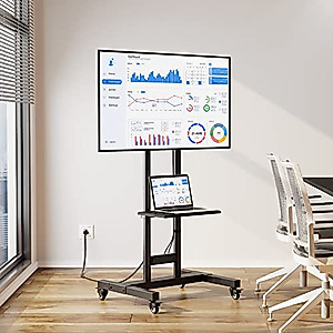 Greenstell TV Stand with Power Outlet, Mobile TV Cart on Wheels for 32-85 inch LED LCD Flat Curved Panel Screens TVs up to 132lbs, Height Adjustable Rolling TV Stand with AV Shelf, Max VESA 600x400mm