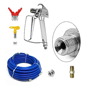 65ft Hose Kit & Airless Spray Gun with 8” Extension Pole, Including Tip Guard and 517 Tip, 3600 PSI Max x 1/4" Airless Paint Spray Hose ，Blue Color (20 Meter)