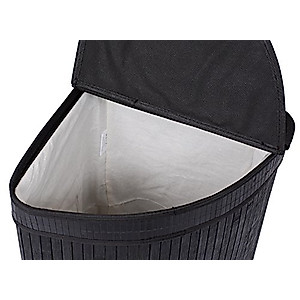 BirdRock Home Corner Laundry Hamper with Lid and Cloth Liner - Bamboo - Black - Easily Transport Laundry Basket - Collapsible Hamper - String Handles