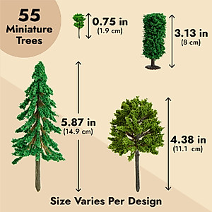 Bright Creations 55-Pieces of Miniature Model Trees for Diorama Supplies, Scenery, Landscape, DIY Projects, Arts and Crafts, Train Village, Railroads (11 Assorted Sizes/ 1-6.7 in)