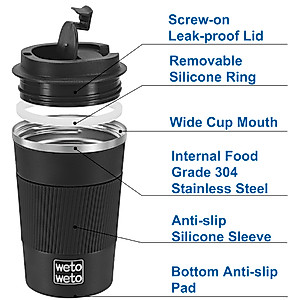 WETOWETO 12oz Stainless Steel Coffee Tumbler, Travel Coffee Mug, Insulated Coffee Mug with Lid, Spill Proof Coffee Cup, Portable Thermal Mug, Reusable Coffee Cup for Hot and Cold