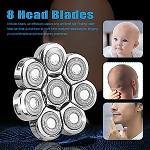 8 Heads Electric Shaver Head for Men, Electric Razor Floating Shaver Head Replacement, Waterproof Wet and Dry(Silver)