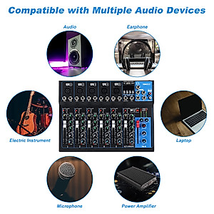YaeCC 7 Channel bluetooth Live Studio Stereo Audio Mixer Sound Mixing DJ USB Console