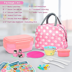 LEITAO 29 Packs Bento Box Kids Adult Lunch Box 1900ML 3 Layer Stackable Lunch Box with Lunch Bag, Multiple Compartments Bento Box With Built-in Utensil Set, DIY Accessories, Bags (Pink)