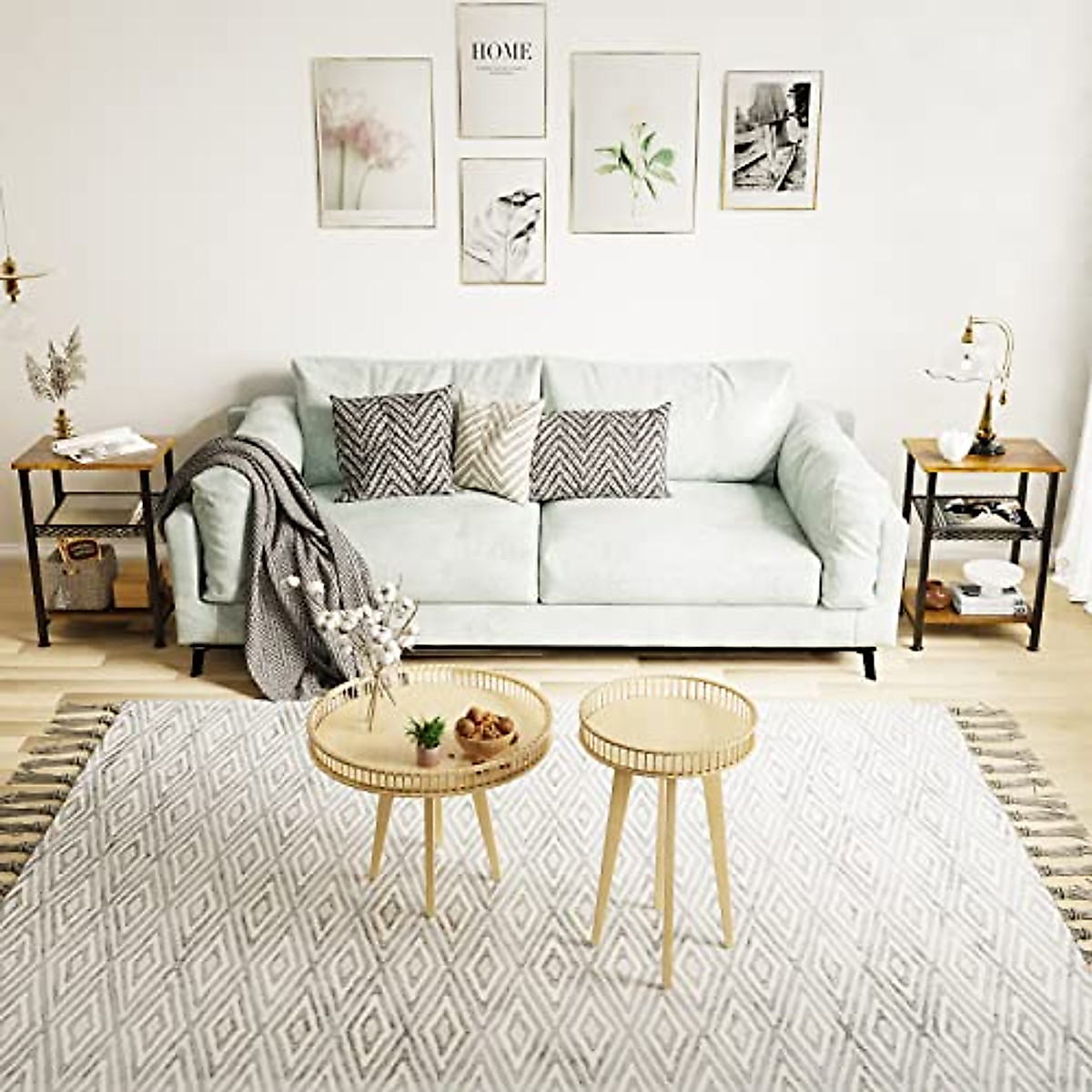 iDavosic.ly 3 Tier Small Side Table, Modern End Table Living Room, Industrial Wood Metal Bedside Table, Nightstand with Adjustable Shelf for Bedroom, Office, Kitchen, Rustic Brown and Black