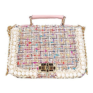 Qiayime Purses and Handbags for Women Fashion Ladies Top Handle Satchel Shoulder Tote Pearl bead chain Tote Crossbody Bag Pink