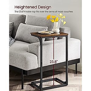 VASAGLE C-Shaped End Table, Side Table for Sofa, Couch Table with Metal Frame, Small TV Tray Table for Living Room, Bedroom, Rustic Brown and Black