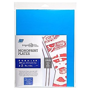 Grafix Impress Print Media 9 x 12”, Pack of 3 – Transparent, Lightweight, Non-Porous .030” Polyester Monoprinting Surface, Economical Alternative to Metal or Glass Plates, 9" x 12", Clear