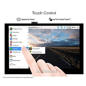 Coolwell Waveshae 5inch Capacitive Touch Display for Raspberry Pi Series and CM3/3+, 800×480, DSI Interface Up to 5-Points Touch