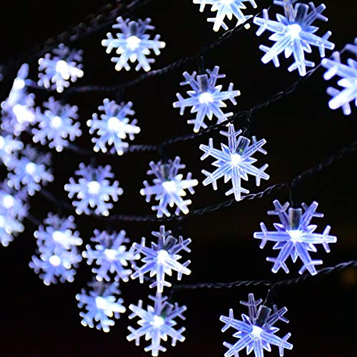 Solar Christmas Lights Outdoor, Cool White 55Ft 100 LED 8 Modes Snowflake Christmas Lights Waterproof Solar Christmas Decorative Lights Outdoor Christmas Tree Lights for Xmas Tree Garland Garden Yard