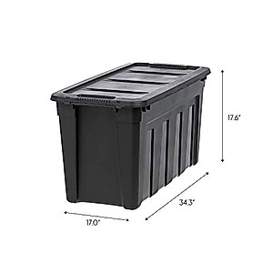 IRIS USA 31 Gallon Stackable Containers with Lids and Easy-Grip Handles, Durable Plastic Totes for Bulky Items, Sporting Equipment, Seasonal Décor, and Garage Tool Storage, Black, 4-Pack