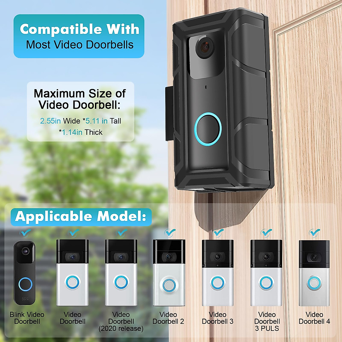Zortwury Anti-Theft Blink Doorbell Mount, No Drill Doorbell Mounting For Blink Video Doorbell，Blink Video Doorbell Holder, Easy to Install, Fit for Blink Doorbell Camera