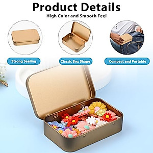 Bewudy 3 Pcs Metal Hinged Tin Box, Container Mini Portable, Small Storage Container Kit with Lid for Home Storage Outdoor Active Storage Containers Home Organizer Small Tins(Gold)