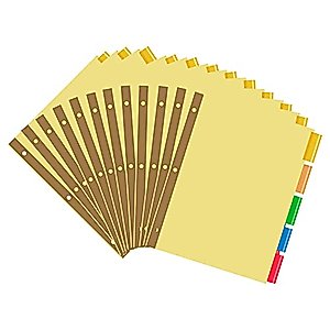 Amazon Basics 3 Ring Binder Dividers With 5 Tabs, Paper Binder Dividers, Insertable Multicolor Plastic Tabs, Pack of 12 Sets (60 Dividers Total)